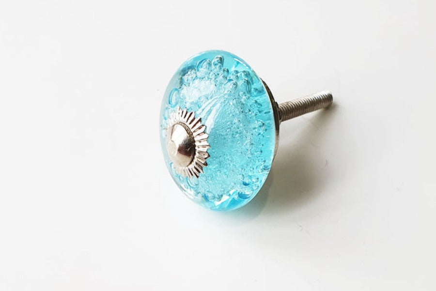 Glass shabby chic bubbles elegant aqua 4cm round door knob RC12 – Decorative door knobs