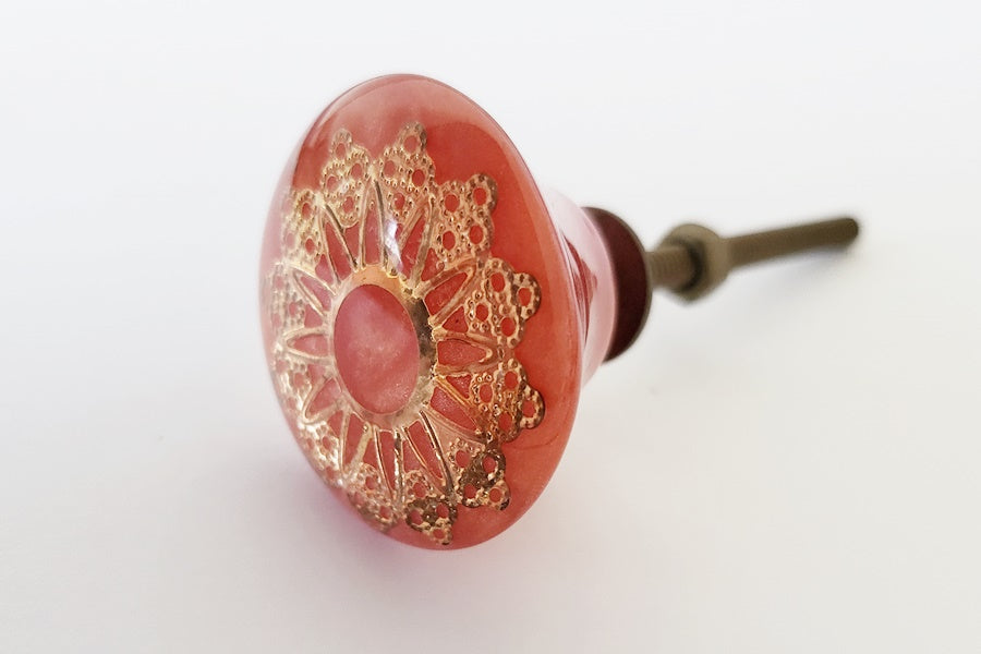 Acrylic retro style red gold decor 38mm round door knob d18e ...